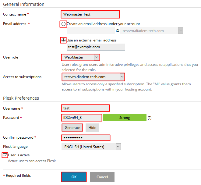Create Individual Plesk Login For Each Subscription - Diadem Technologies : Hosting Knowledgebase