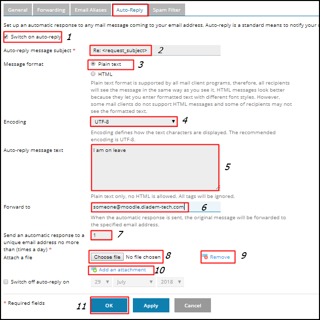 Creating Email Auto Reply/ Vacation Mail - Diadem Technologies : Hosting Knowledgebase