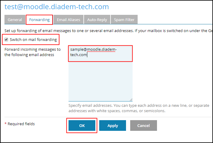 Create a mail forwarding rule in Plesk - Diadem Technologies : Hosting Knowledgebase